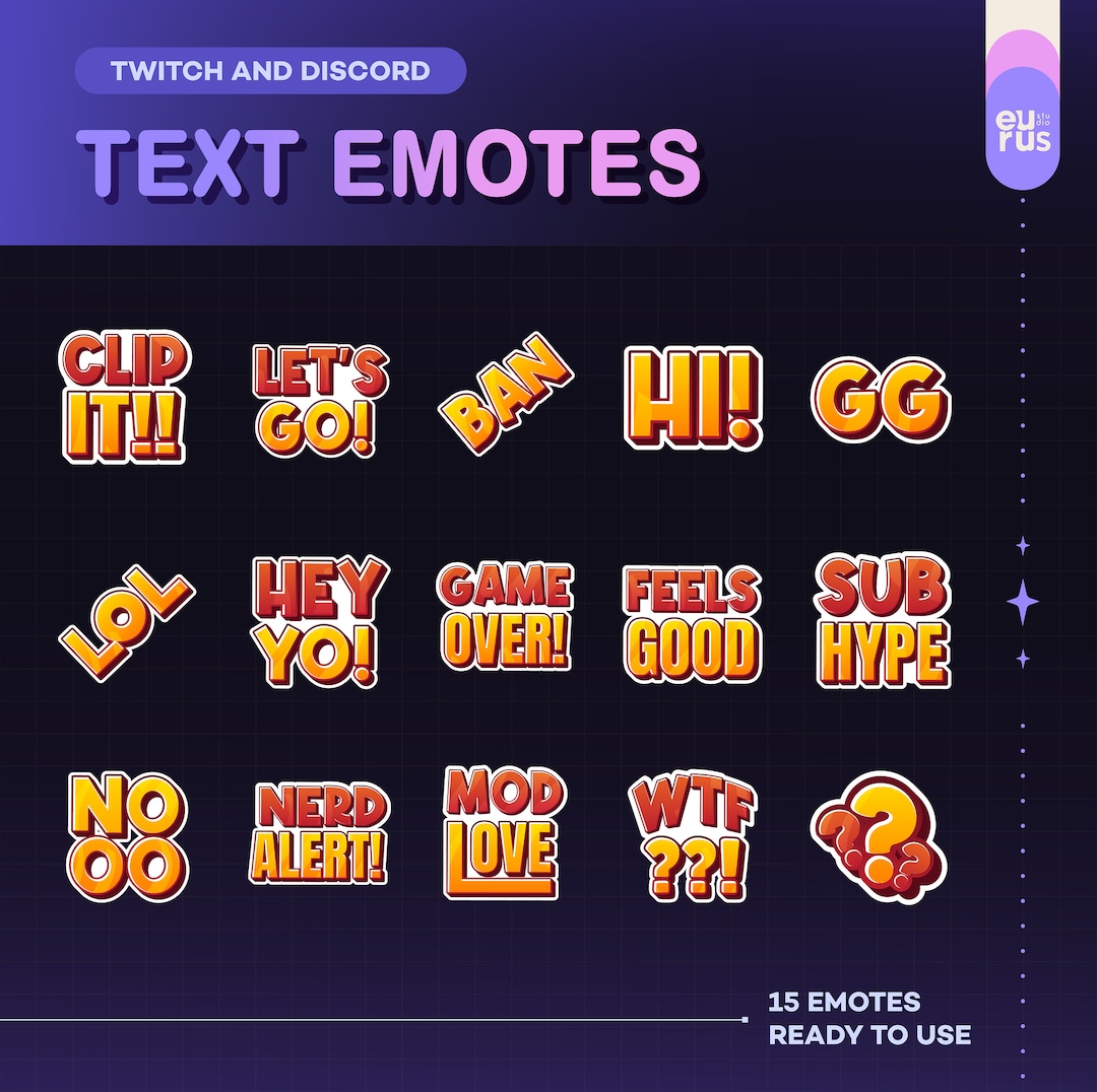 15 Twitch Text Emotes and Discord Emotes Bundle / Pack / Set - Etsy