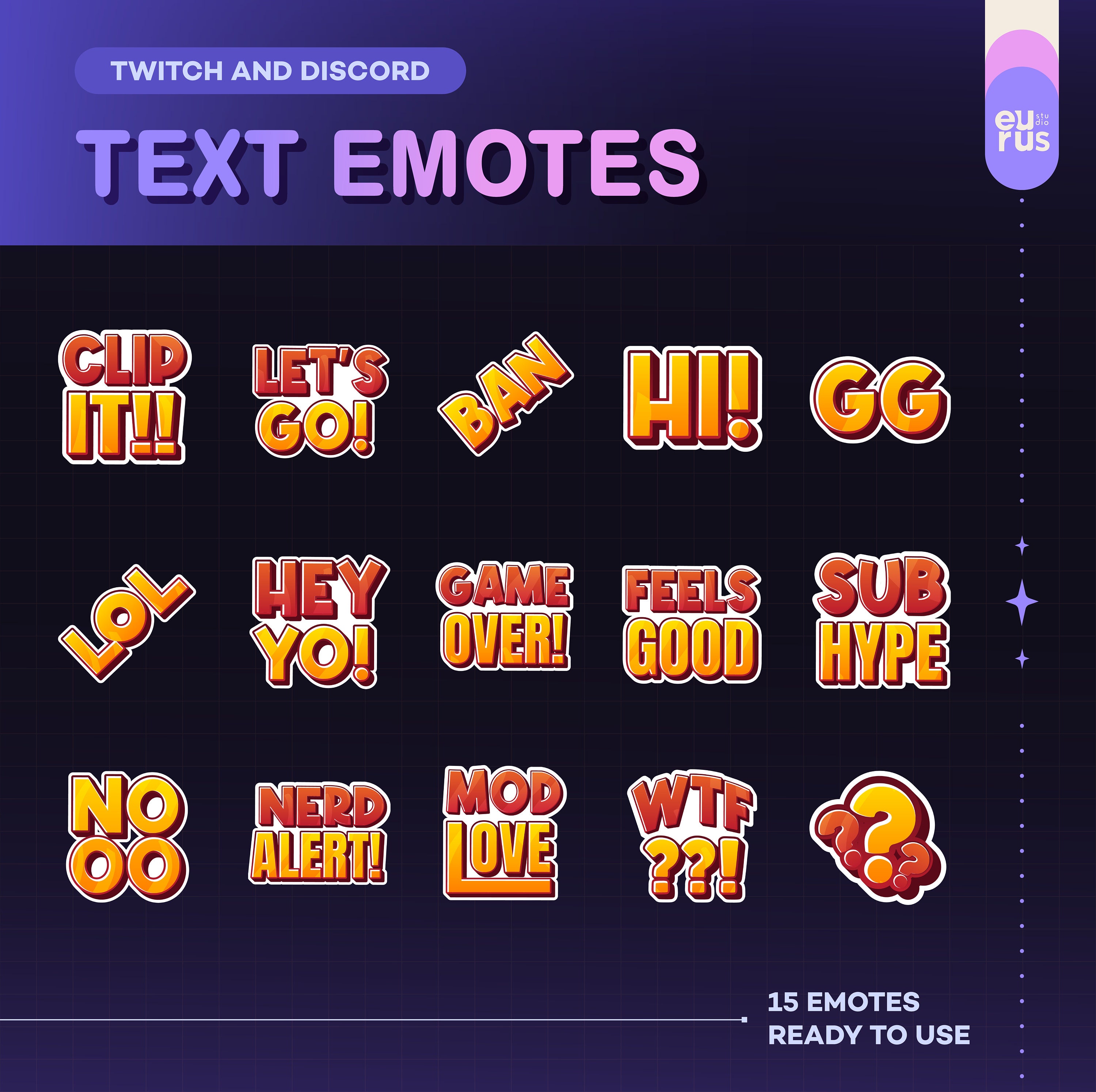 15 Twitch Text Emotes and Discord Emotes Bundle / Pack / Set - Etsy