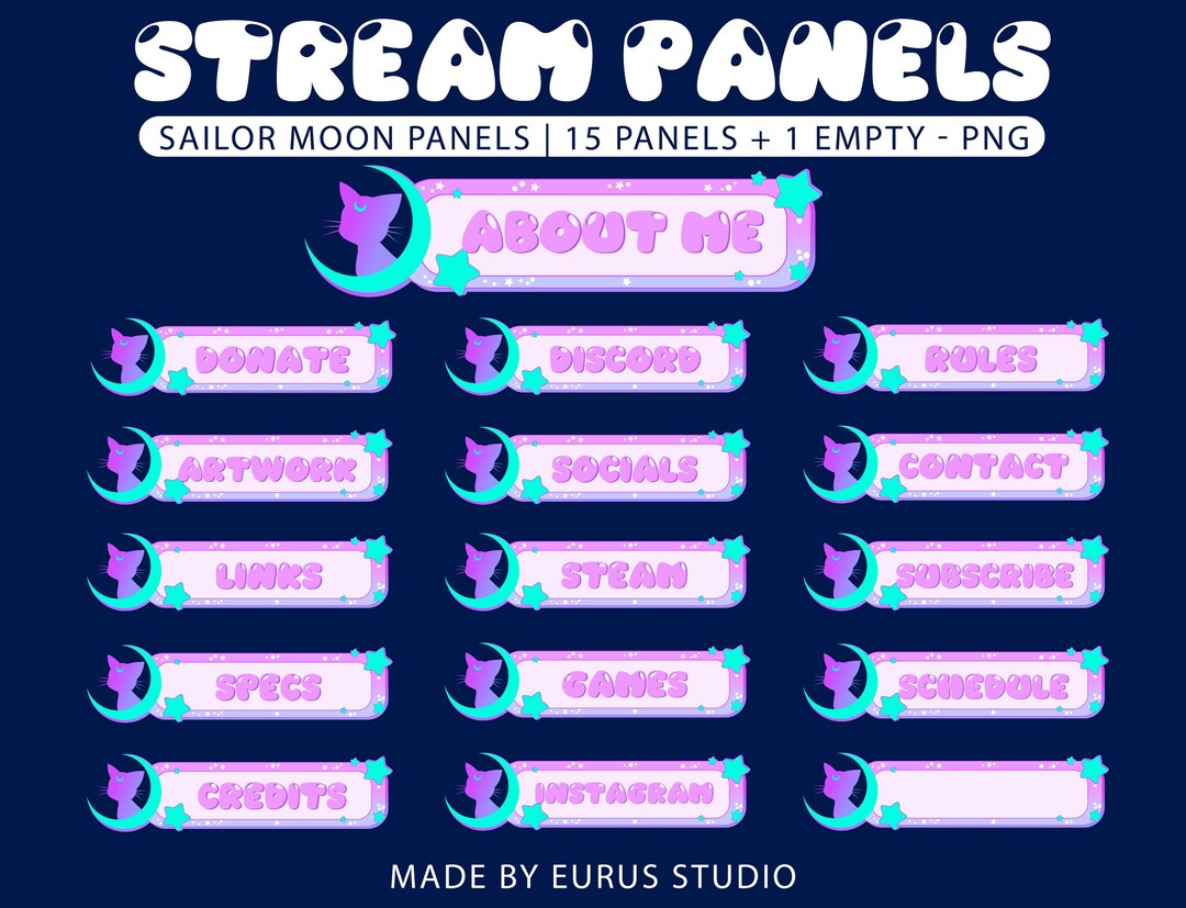 16x Twitch Sailor Moon Panels Turquoise Blue / Badges / Kawaii ...