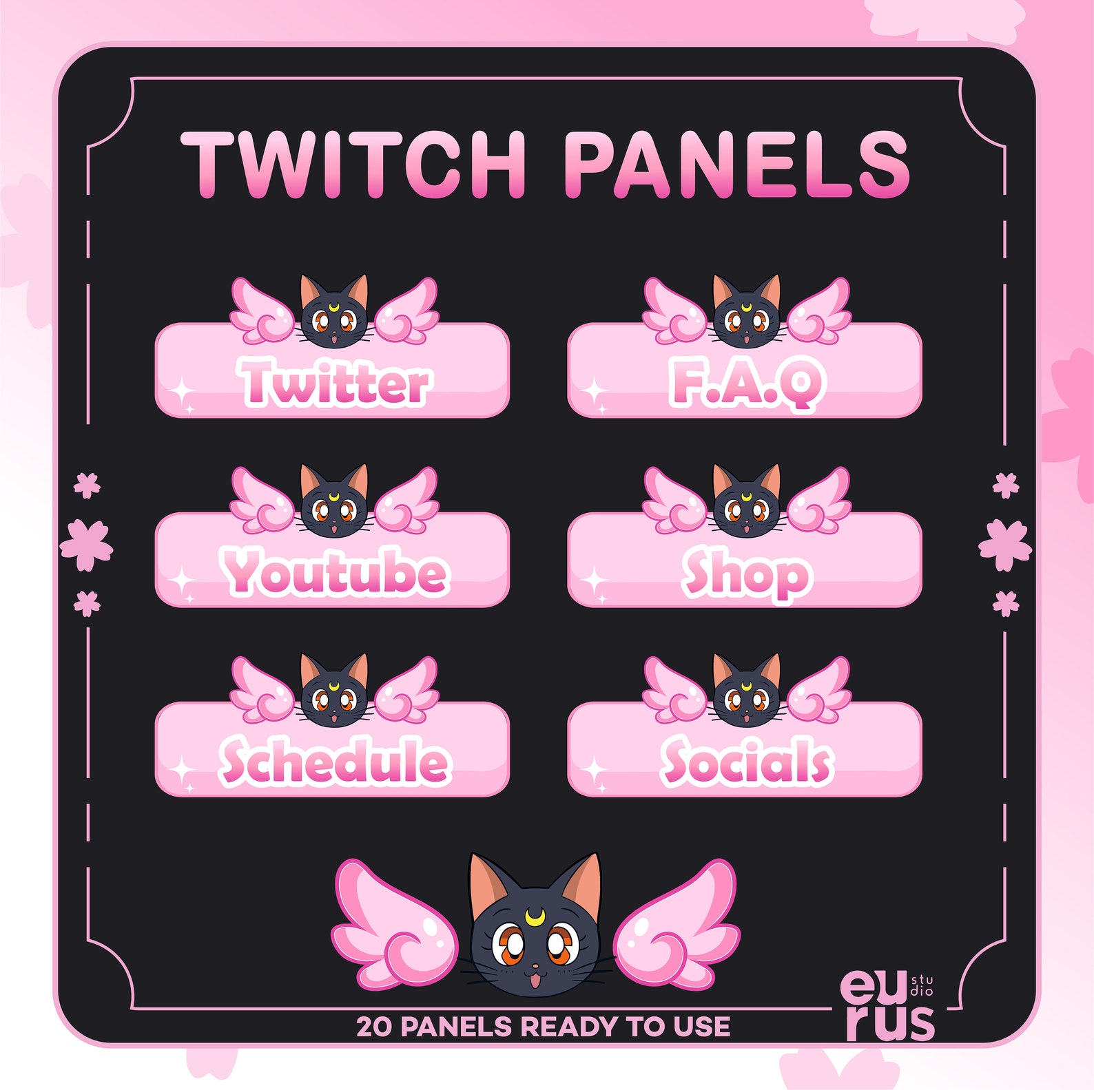 20x Luna Twitch Stitch Panels /sailor Moon / Badges / Kawaii / Streamer ...