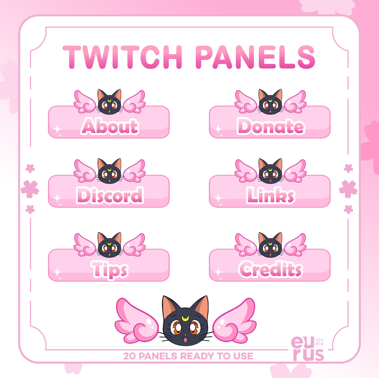20x Luna Twitch Stitch Panels /sailor Moon / Badges / Kawaii / Streamer ...