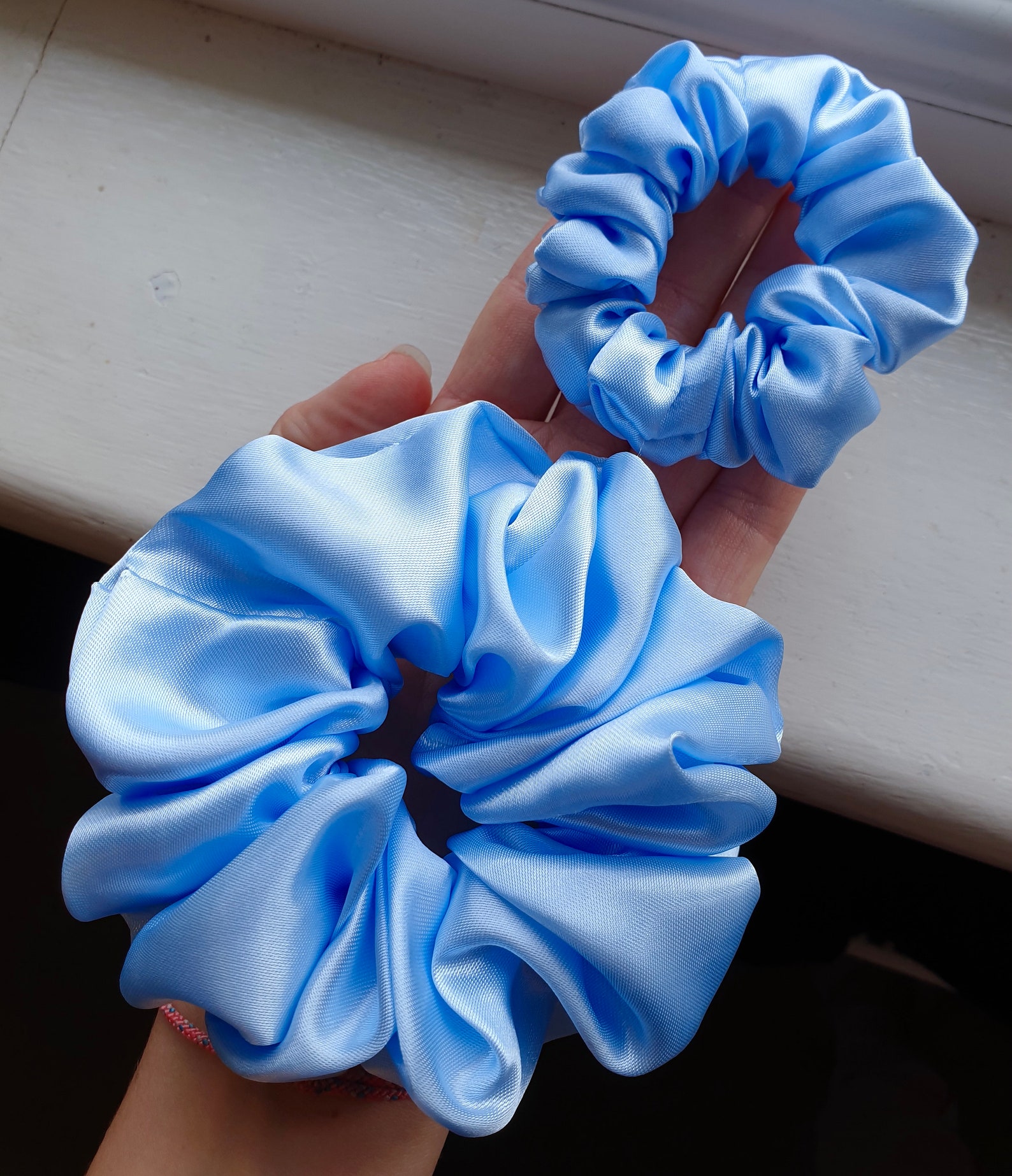Baby Blue Silky Satin Hair Scrunchie Mini & Large Size | Etsy UK