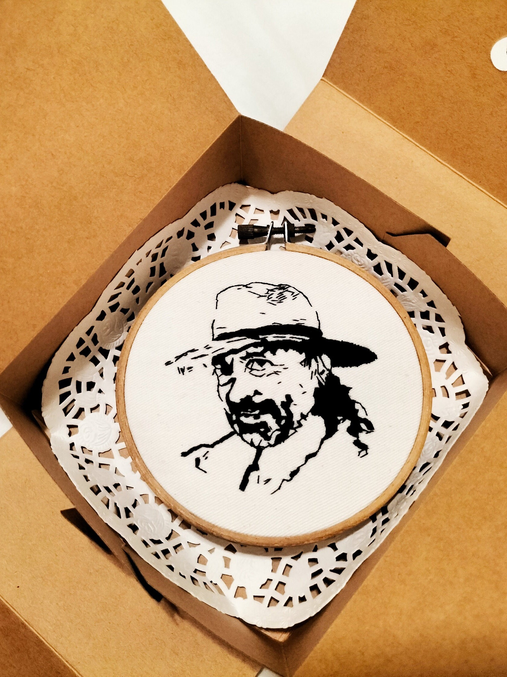 Embroidered Custom Portrait - Black and White - Outlined Stitched ...