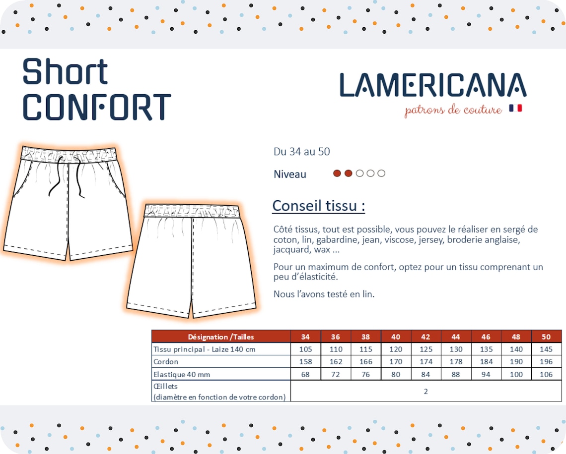 Short CONFORT Femme Patron de couture PDF Tailles 34 - Etsy France
