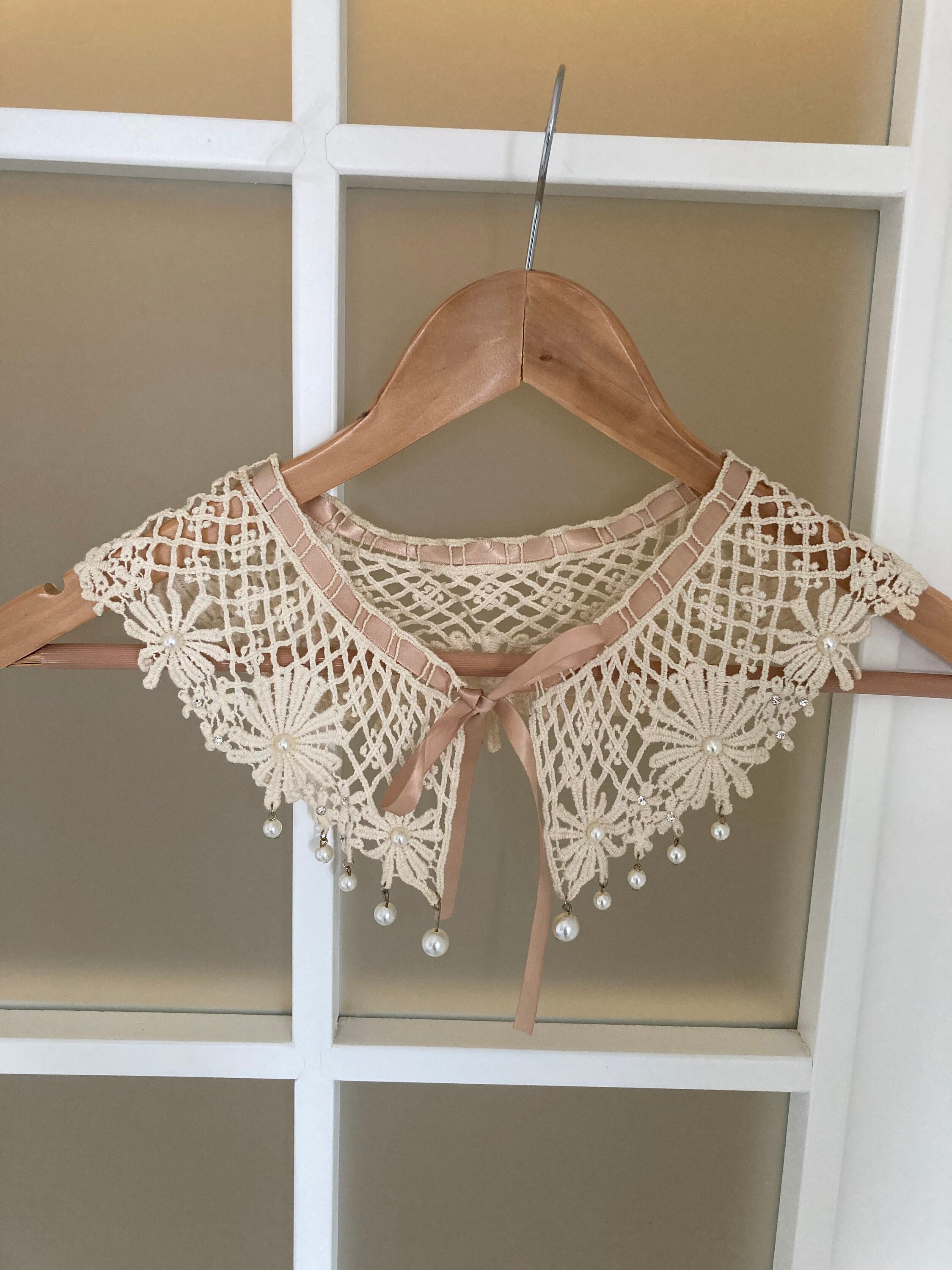 Cream Lace Beaded Peter Pan Collar, Hand Embroidered, Handmade ...