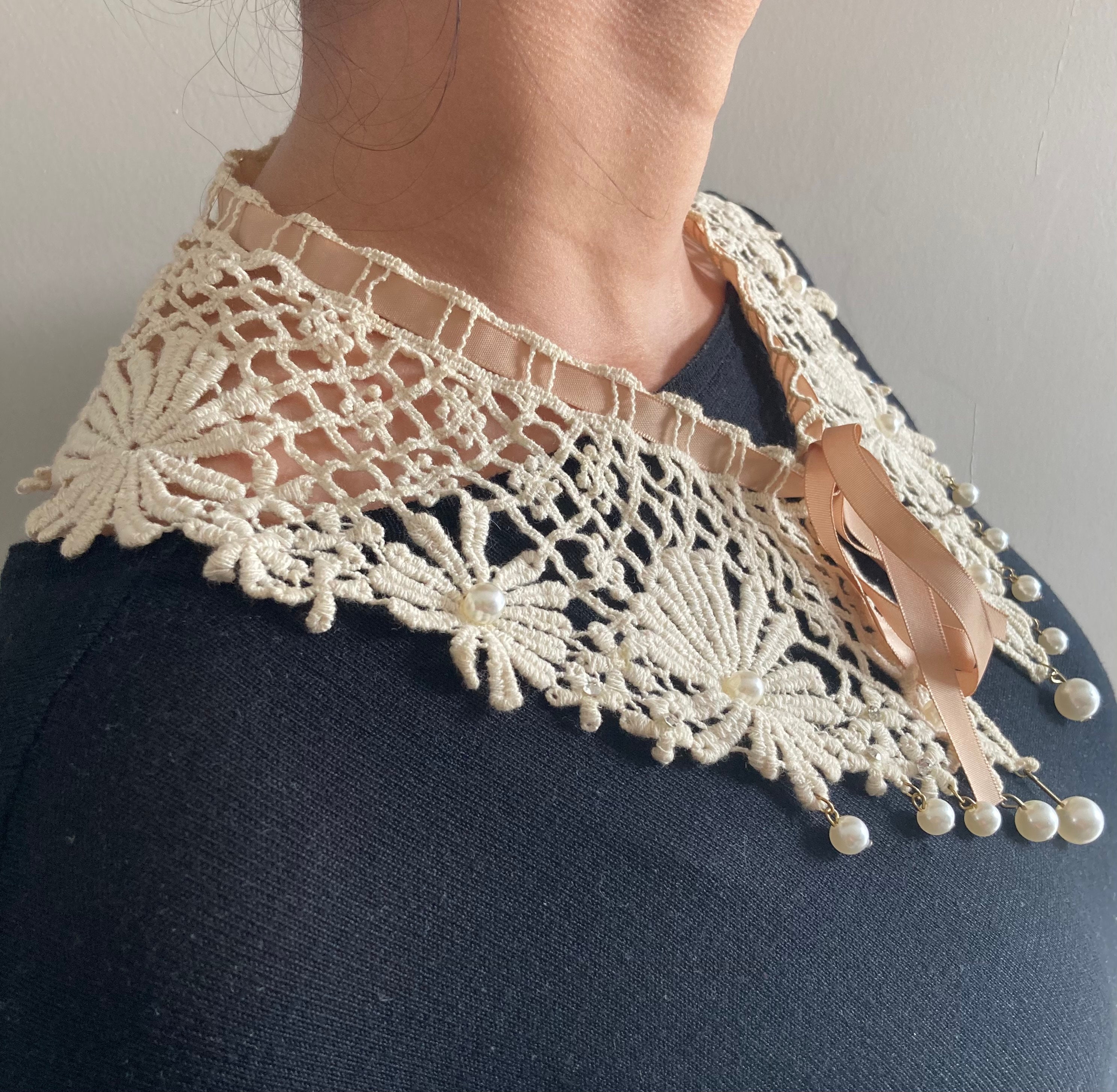 Cream Lace Beaded Peter Pan Collar, Hand Embroidered, Handmade ...