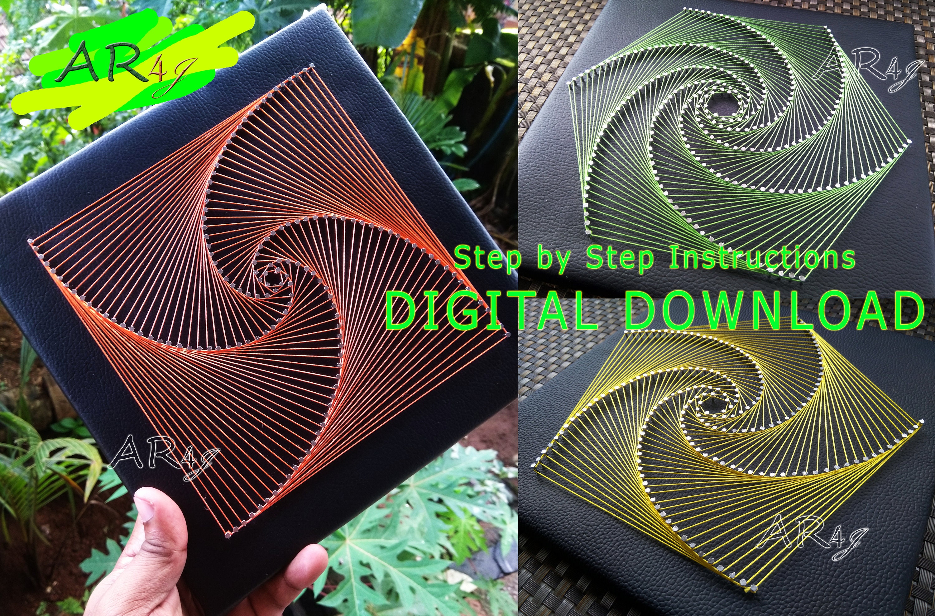 4 String Art Geometric Pattern DIY Bundle | Step by Step Instructions to Make String Art Design ...