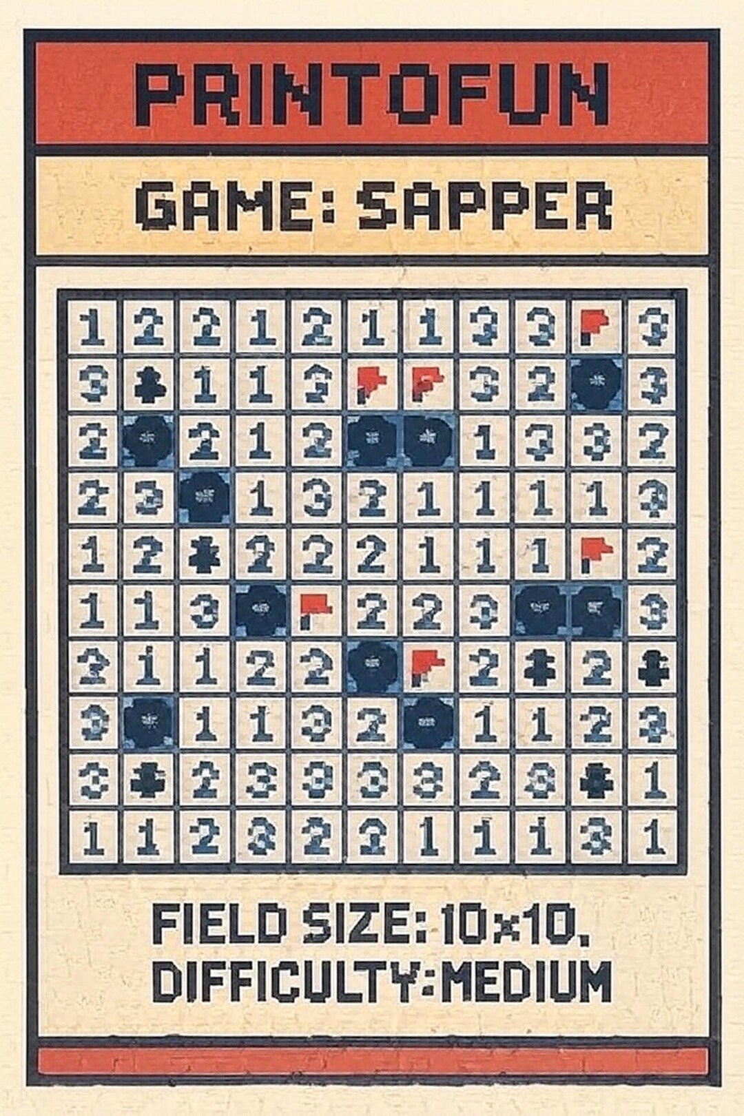 Printable Sapper Game 10x10 Medium | Set of 10 Game Boards + Blank ...
