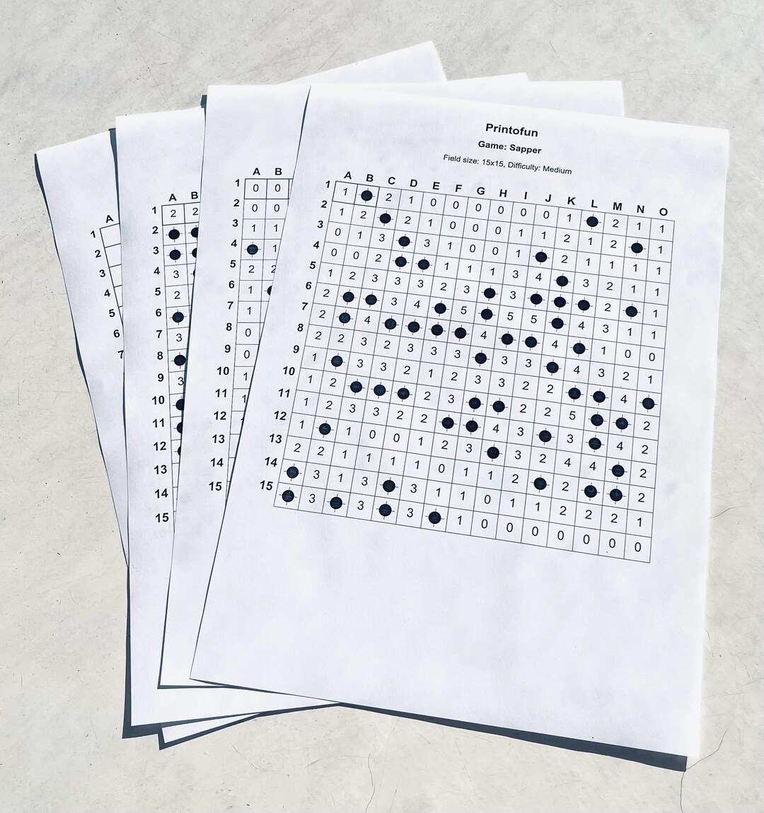 Printable Sapper Game 15x15 Medium | Set of 10 Game Boards + Blank ...