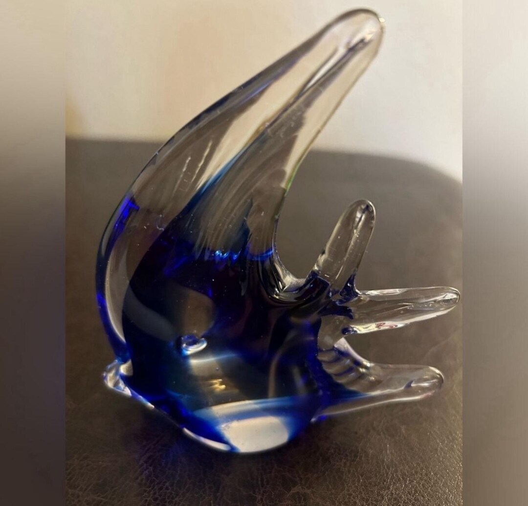 Art Glass Angel Fish Paperweight. Blue and Clear Glass. - Etsy