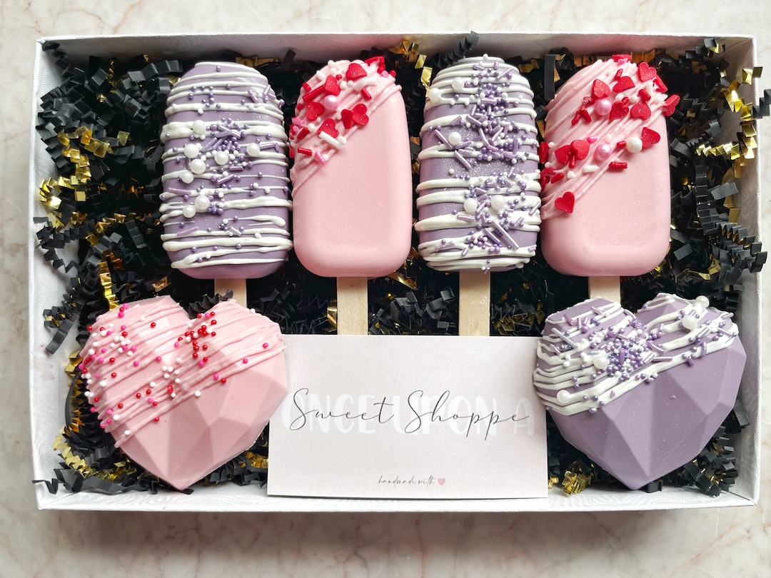 Purple & Pink Cakesicle Set. Customizable Gift Set. Valentines Set. 4 ...