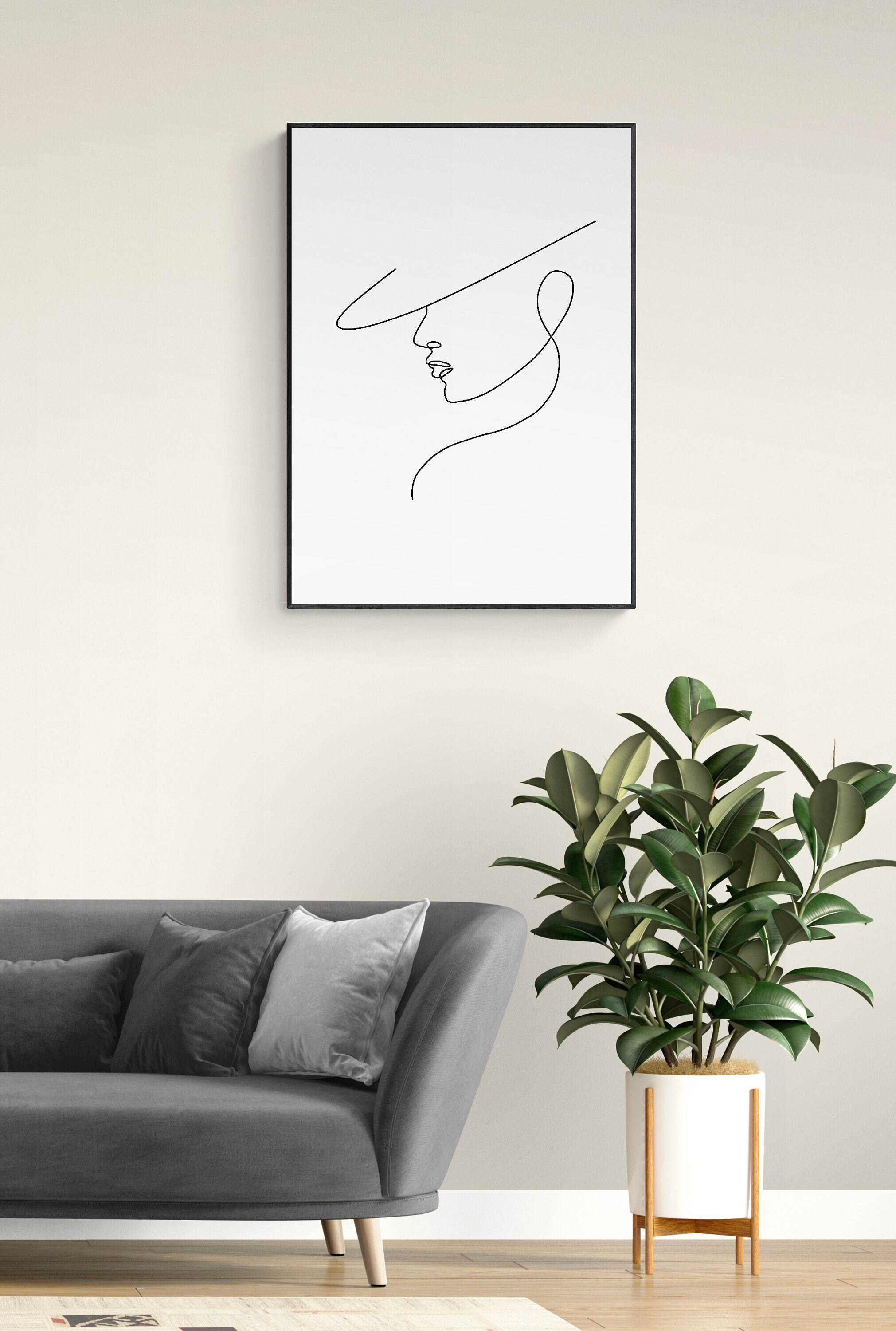 Abstract Female Outline Print One Line Female in Hat - Etsy España