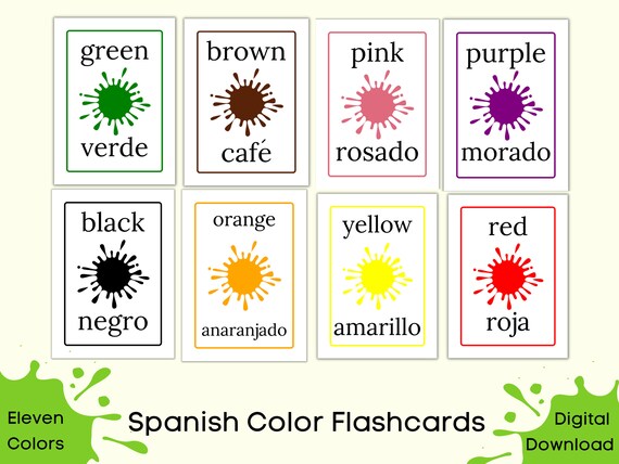 Spanish Color Flashcard Printable Spanish to English | Etsy
