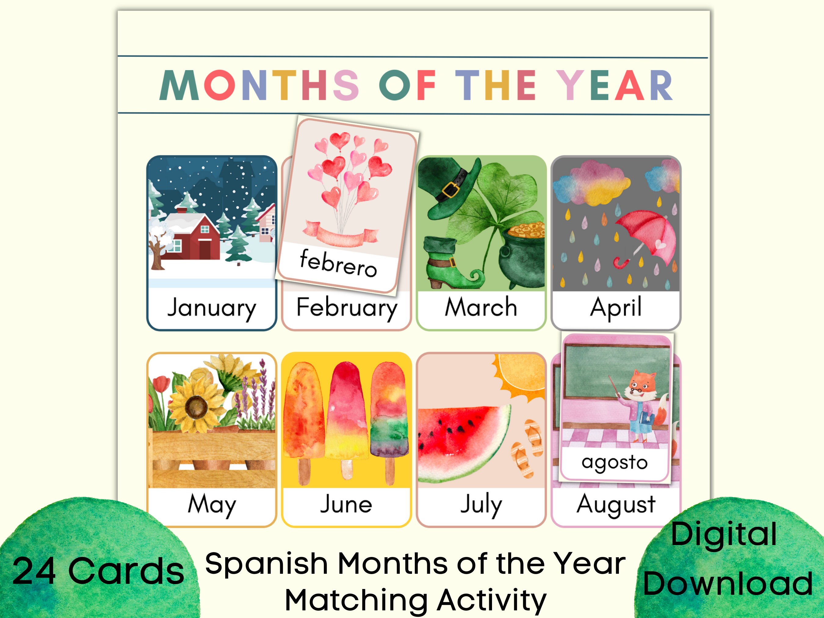 Spanish and English Months of the Year Matching Game, ESL Game, - Etsy