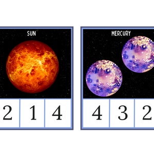 Planets Count and Clip Cards, Solar System Counting Clip Cards ...