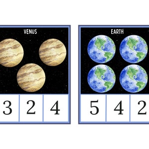 Planets Count and Clip Cards, Solar System Counting Clip Cards ...