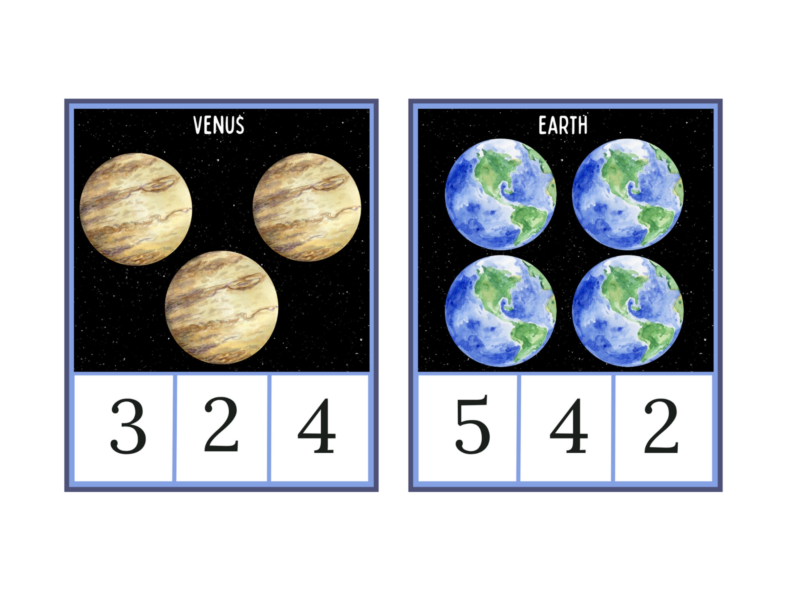 Planets Count and Clip Cards Solar System Counting Clip - Etsy