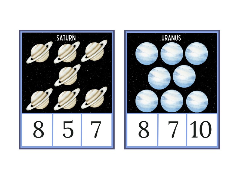 Planets Count and Clip Cards Solar System Counting Clip | Etsy