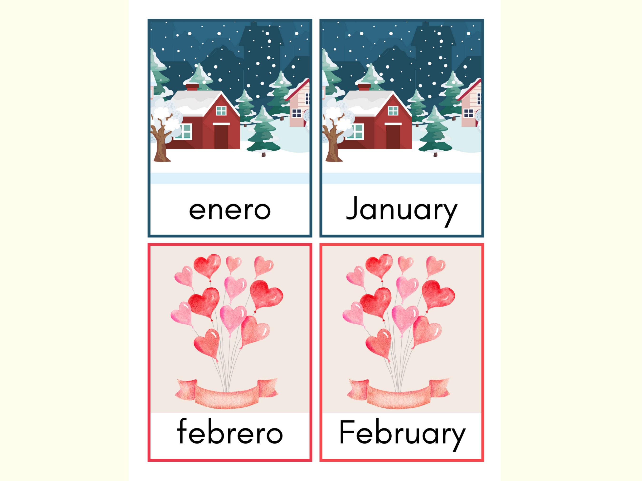Spanish and English Months of the Year Flashcards With - Etsy