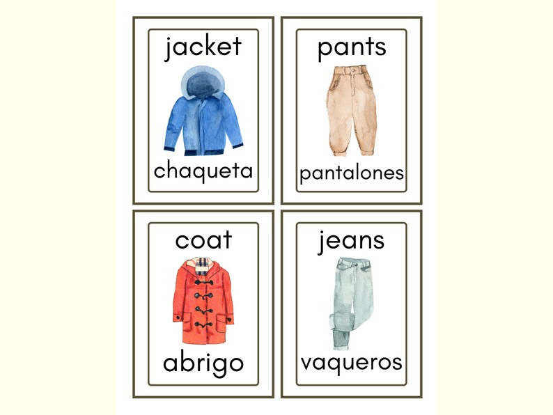 Spanish Clothing Flashcards Printable 31 Spanish Flashcards - Etsy