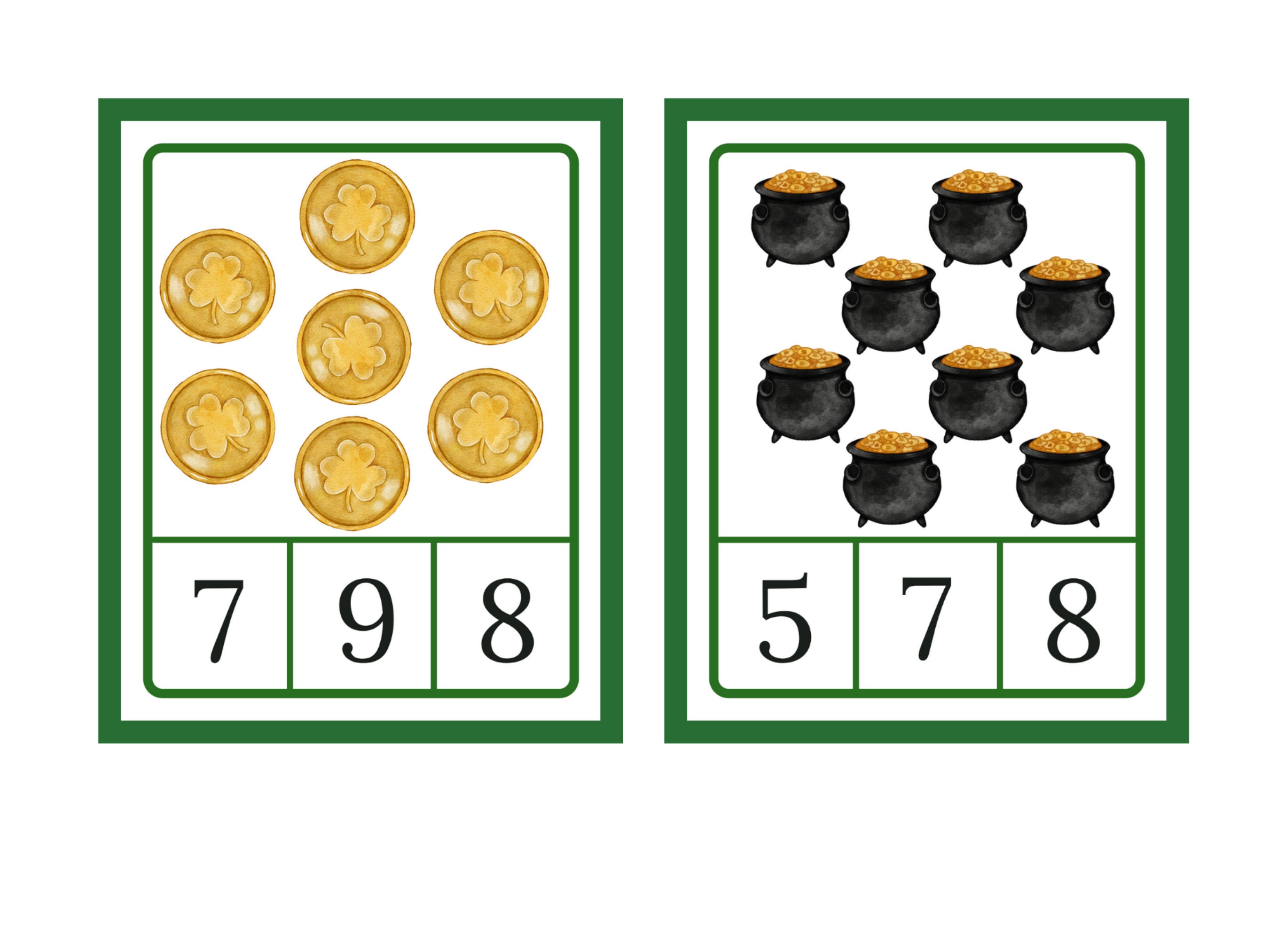 St. Patrick's Day Counting Clip Cards, Montessori Counting 1-10 ...