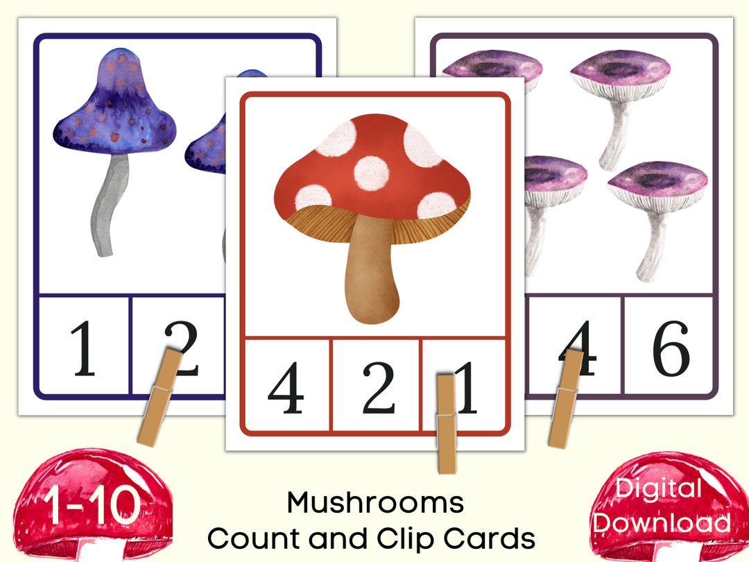 Mushroom Counting and Clip Cards, Montessori Counting 1-10, Preschool ...