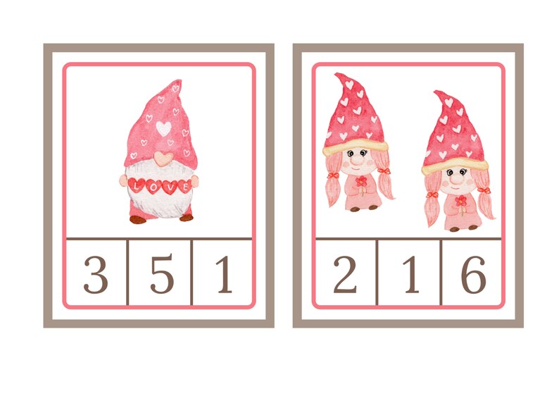 Valentine's Day Gnome Counting Clip Cards, Montessori Counting 1-10 ...