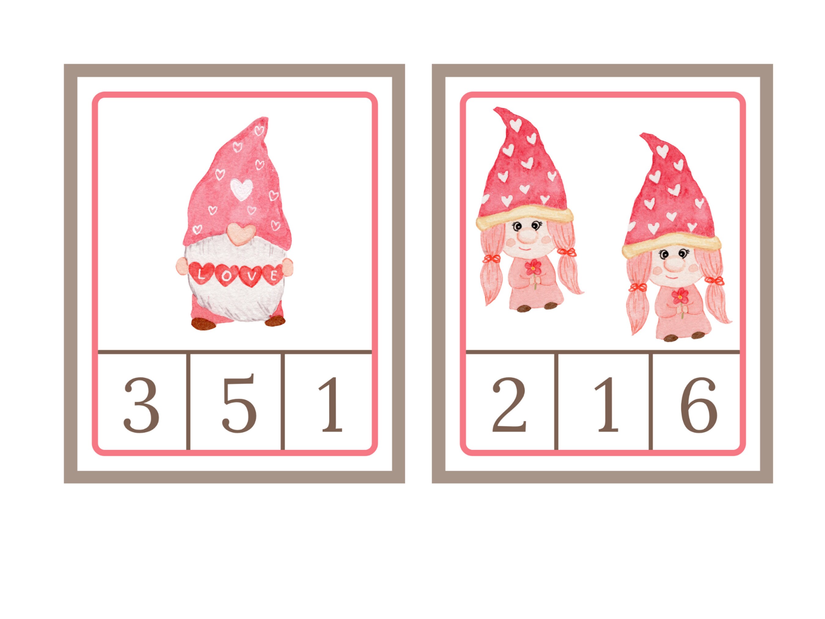 Valentine's Day Gnome Counting Clip Cards, Montessori Counting 1-10 ...