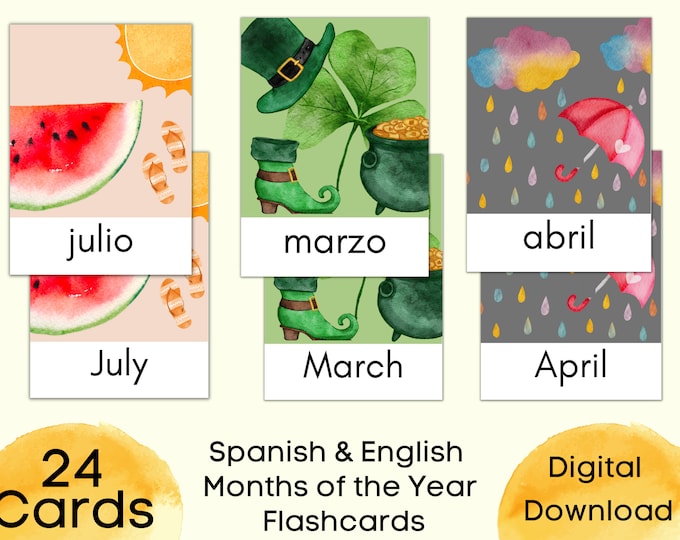 Spanish and English Months of the Year Flashcards With Pictures ...