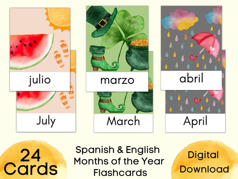 Tarjetas didácticas con imágenes de los meses del año en español e ...