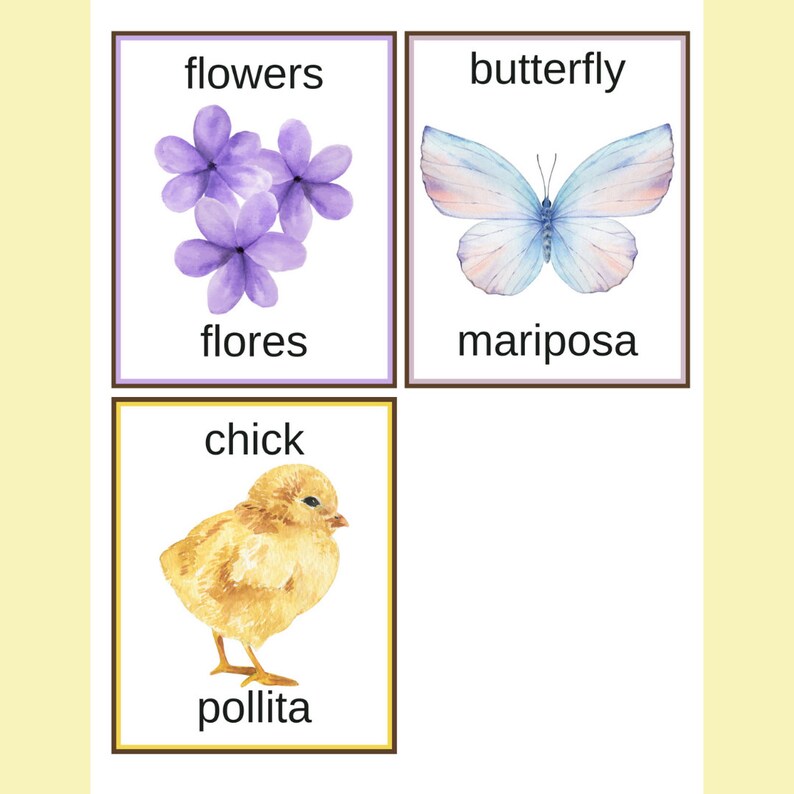 Spring Spanish Flash Cards for Early Learners Printable, English and ...