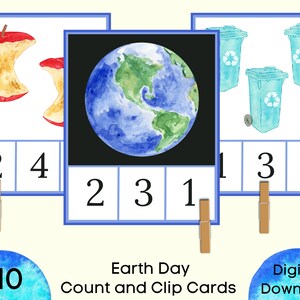 Earth Day Count and Clip Cards, Montesorri Counting 1-10, Homeschool ...