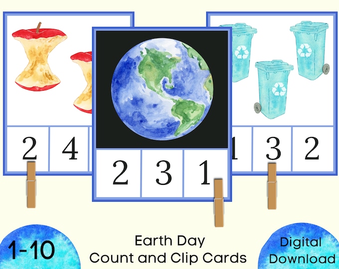 Earth Day Count and Clip Cards, Montesorri Counting 1-10, Homeschool ...