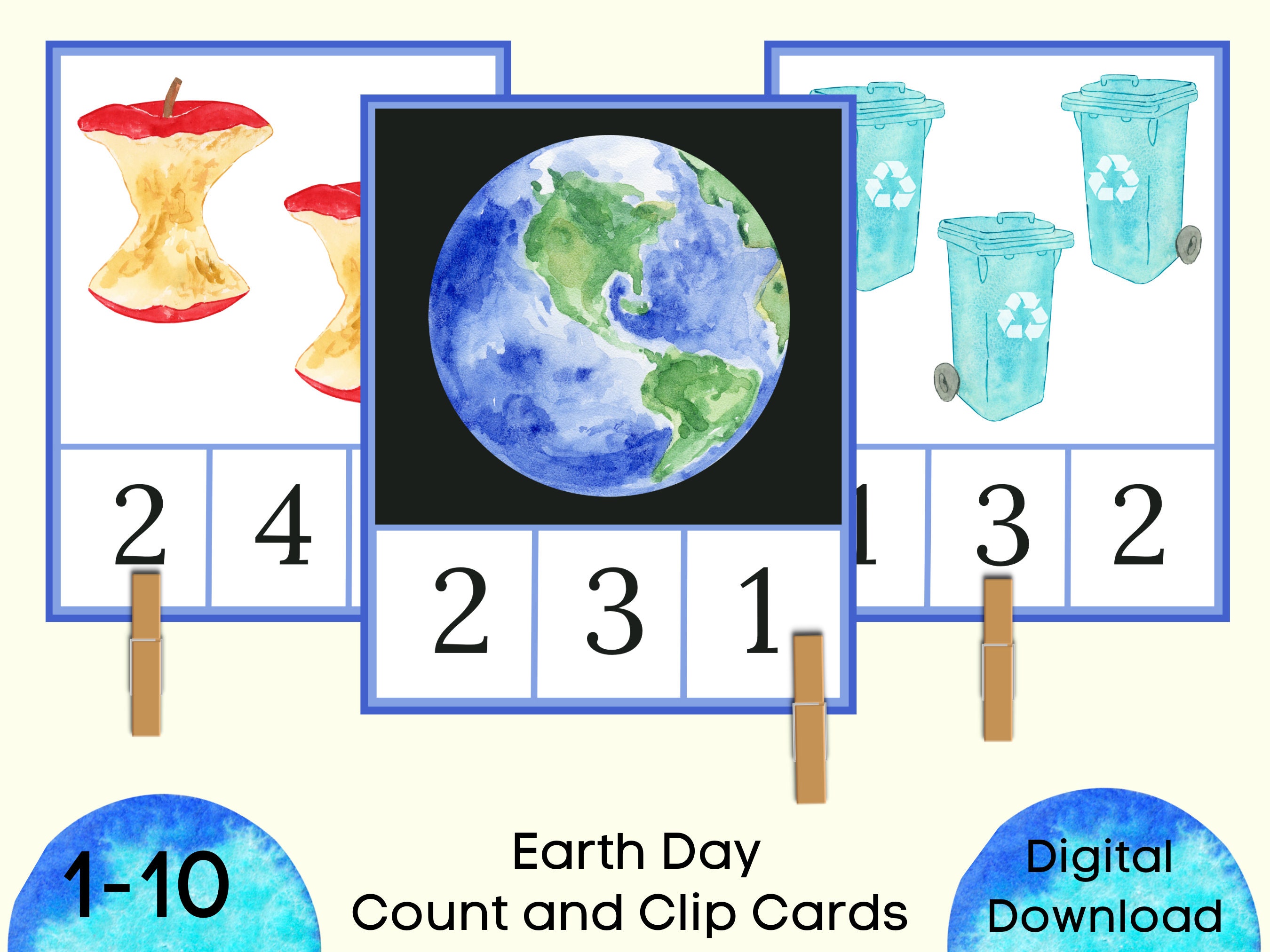 Earth Day Count and Clip Cards, Montesorri Counting 1-10, Homeschool ...