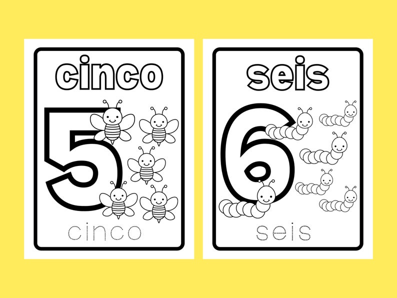 Spanish Numbers 1-10 Coloring Pages Printable Practice | Etsy