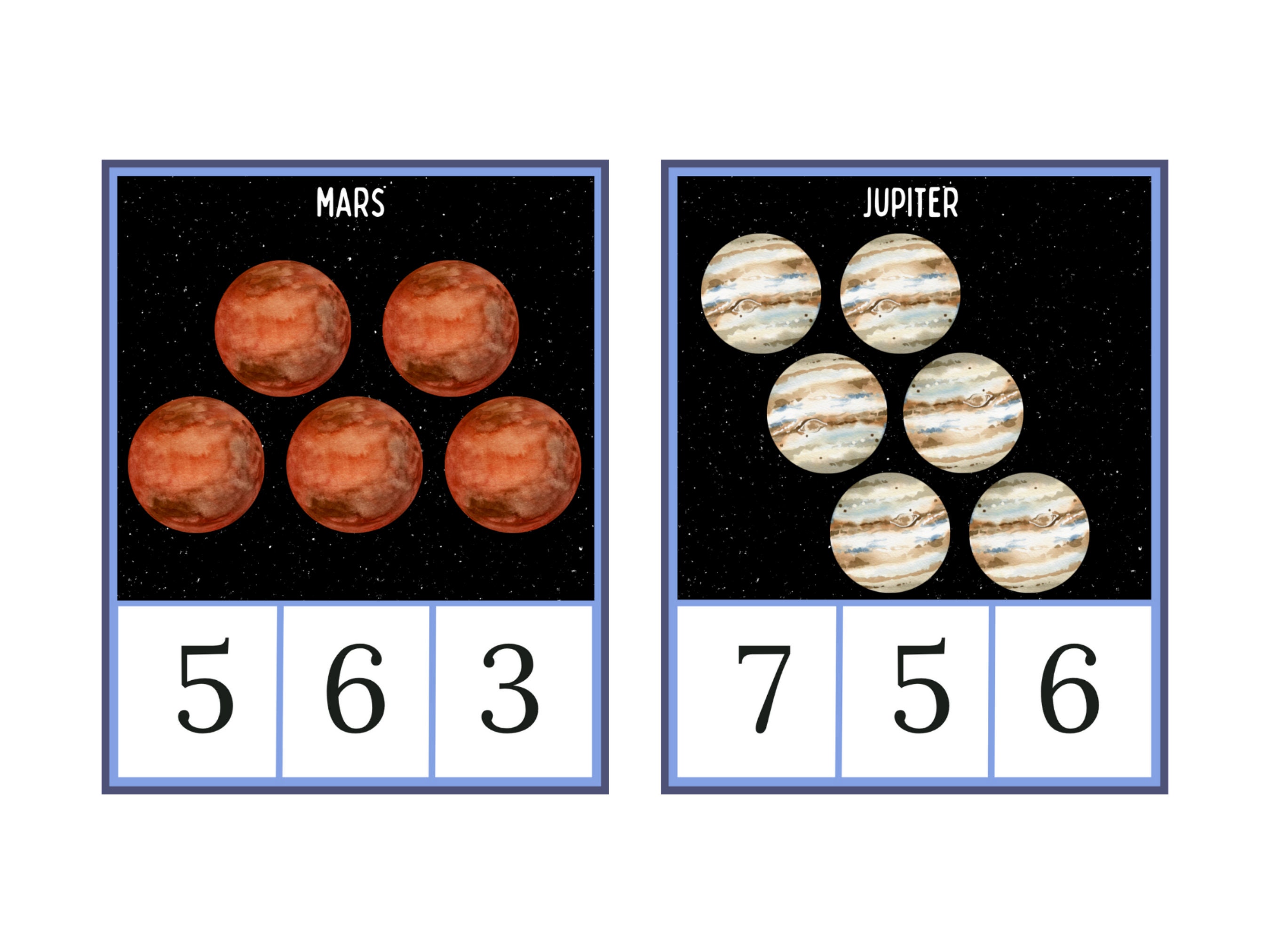 Planets Count and Clip Cards Solar System Counting Clip - Etsy