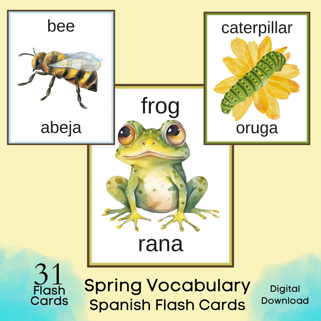 Spring Spanish Flash Cards for Early Learners Printable, English and ...