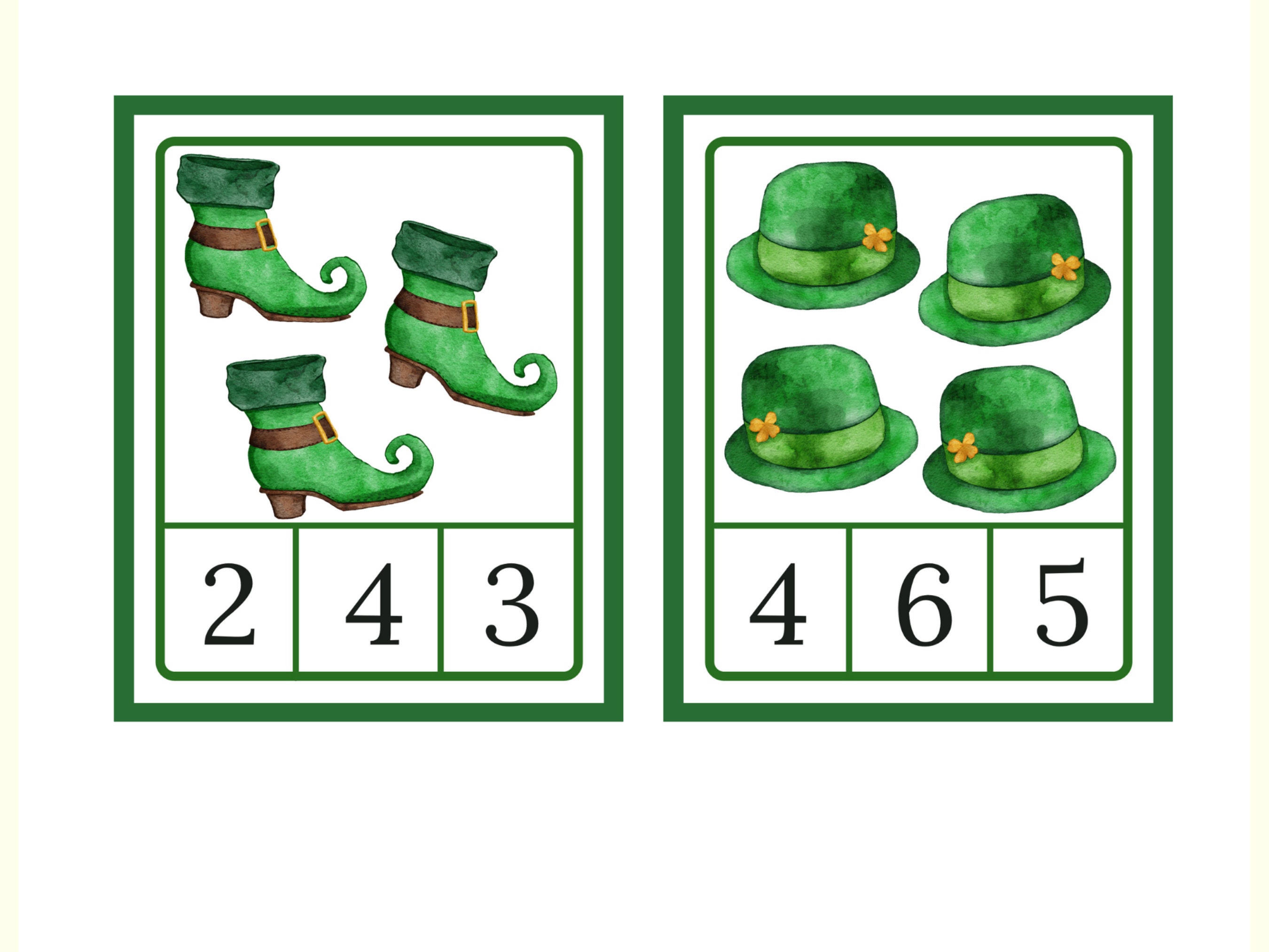 St. Patrick's Day Counting Clip Cards, Montessori Counting 1-10 ...