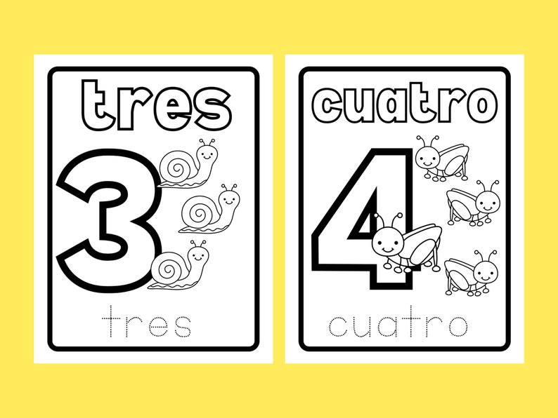 Spanish Numbers 1-10 Coloring Pages Printable Practice | Etsy