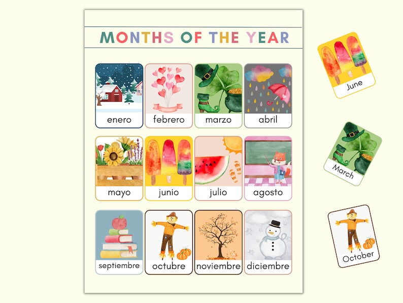 Spanish and English Months of the Year Matching Game, ESL Game, - Etsy