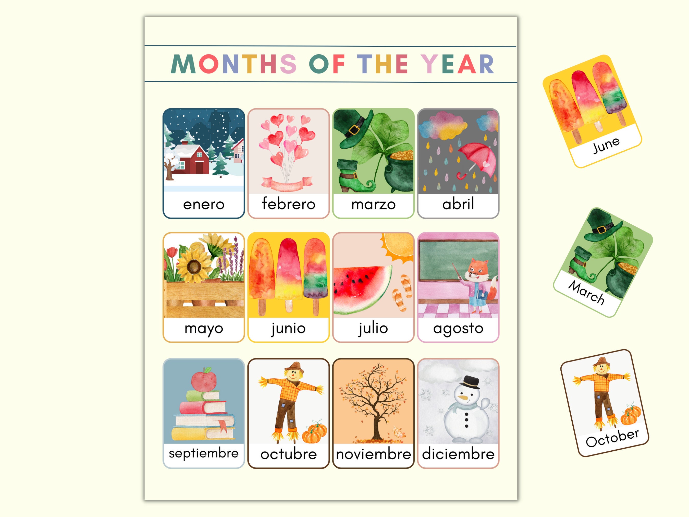 Spanish and English Months of the Year Matching Game, ESL Game, - Etsy
