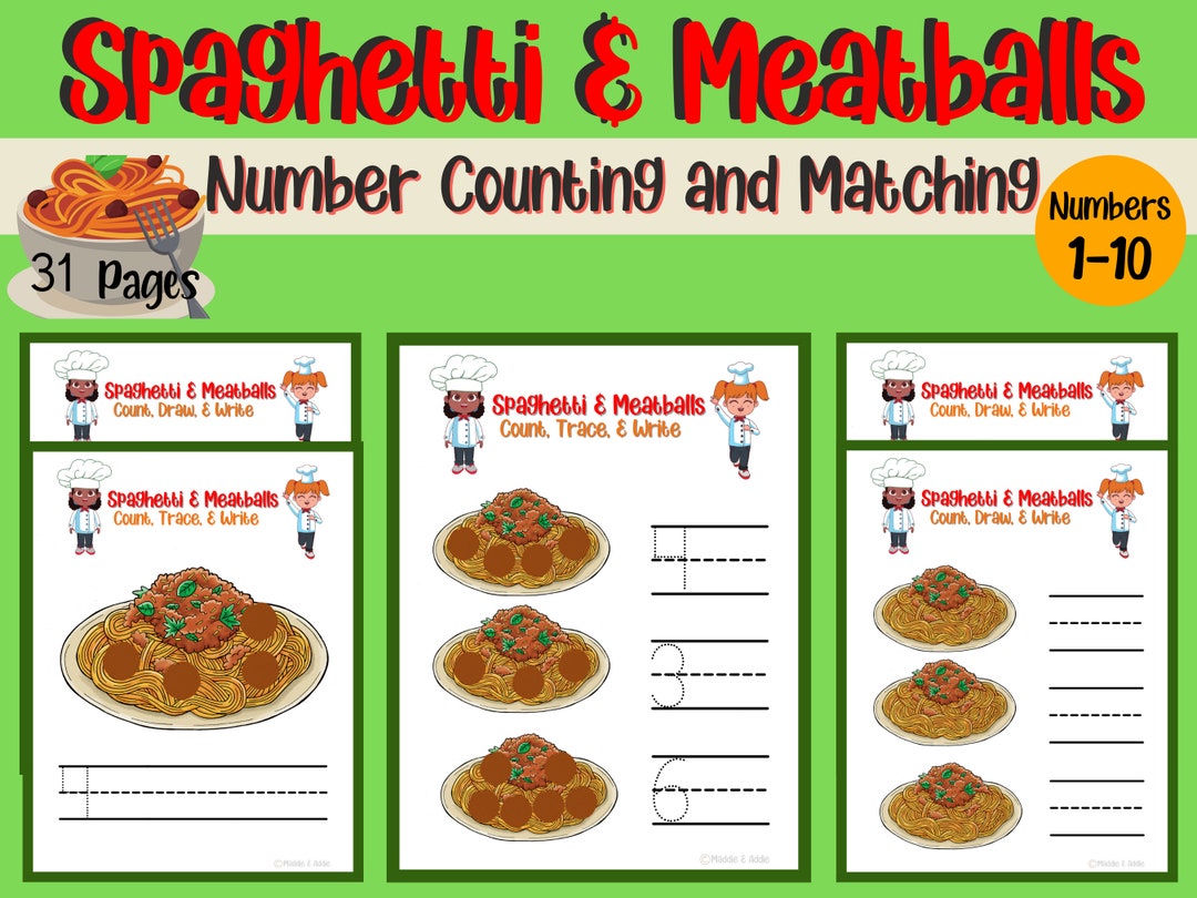 Spaghetti and Meatballs Number Counting and Matching - Practice Numbers ...
