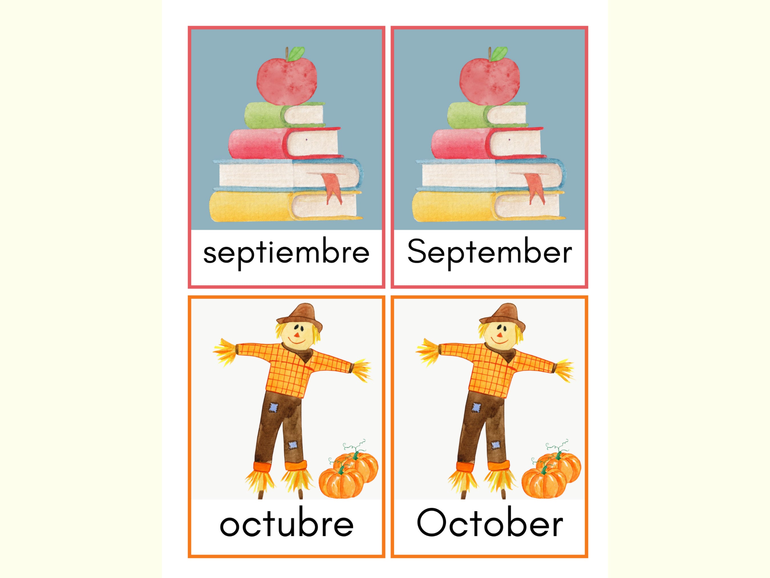 Spanish and English Months of the Year Flashcards With - Etsy