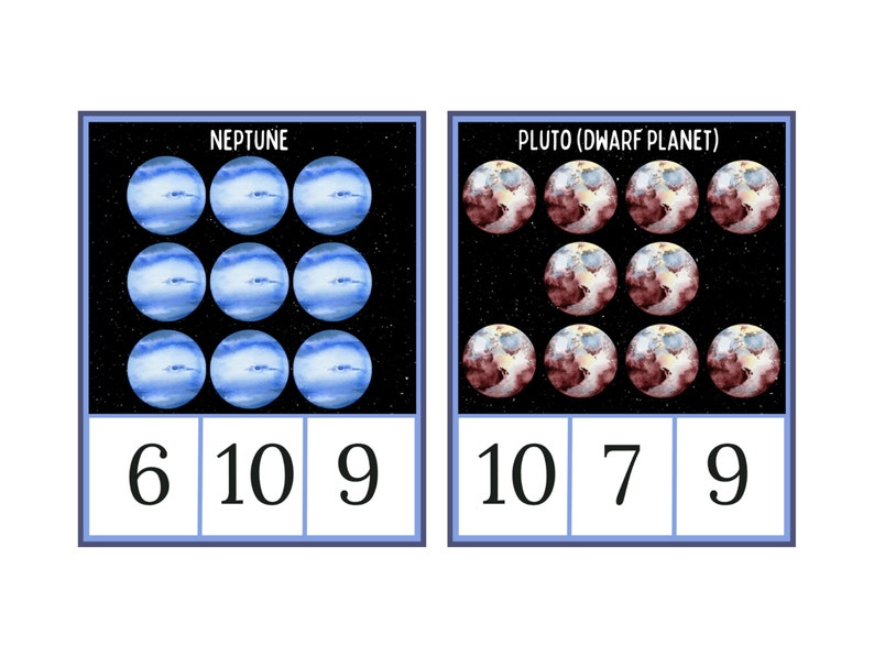 Planets Count and Clip Cards Solar System Counting Clip | Etsy