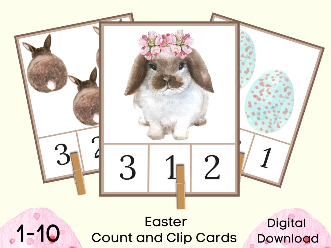 Easter Count and Clip Cards, Easter Bunny and Eggs, Montessori Counting ...
