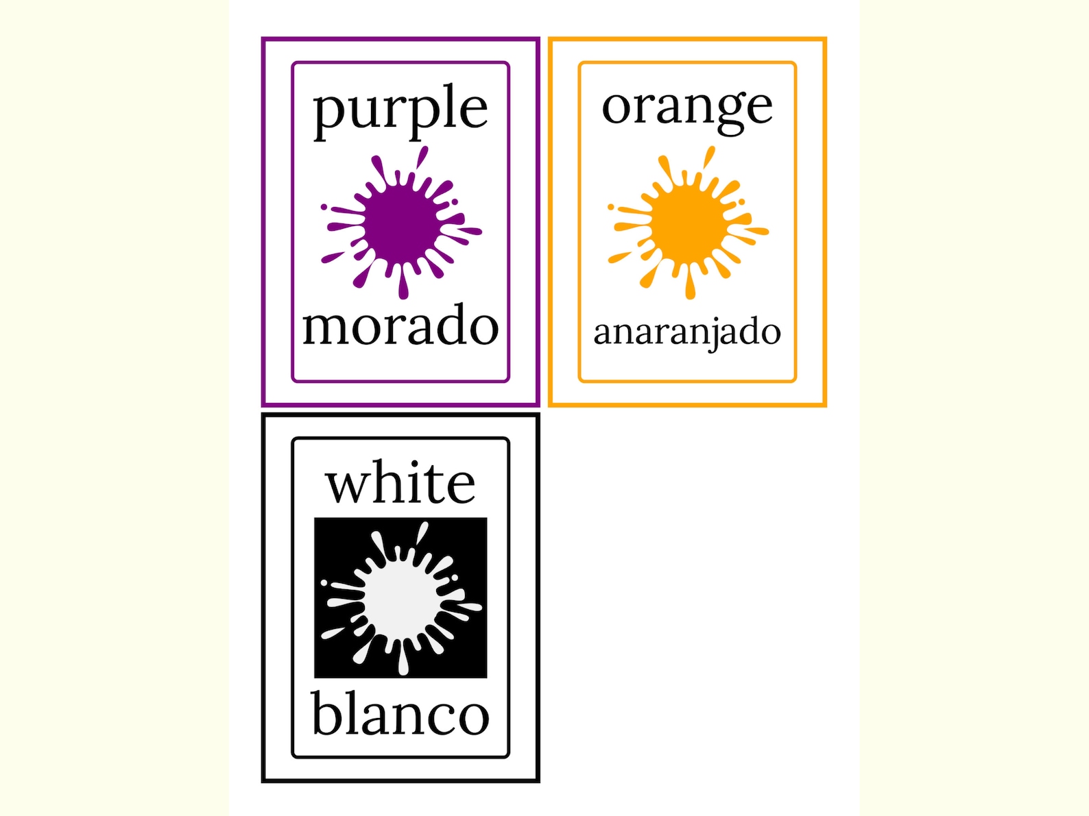 Spanish Color Flashcard Printable, Spanish to English Printable ...