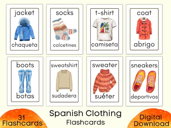 Spanish Clothing Flashcards Printable 31 Spanish Flashcards - Etsy