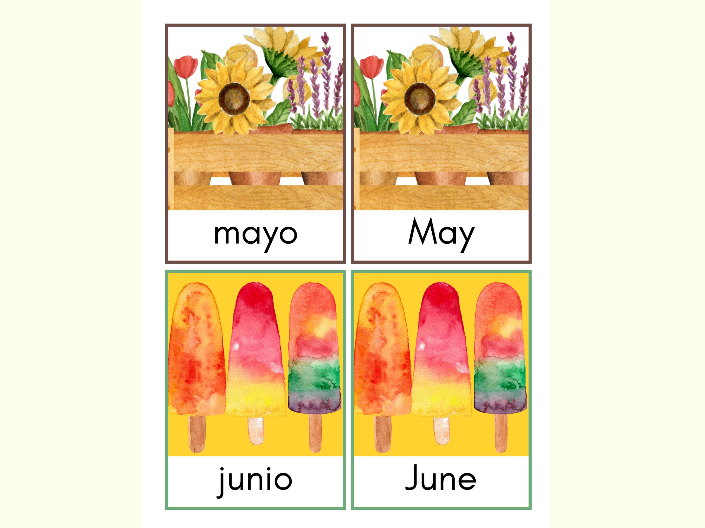 Spanish and English Months of the Year Flashcards With - Etsy