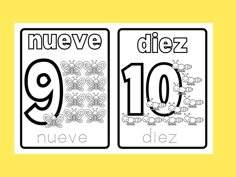 Spanish Numbers 1-10 Coloring Pages Printable Practice | Etsy