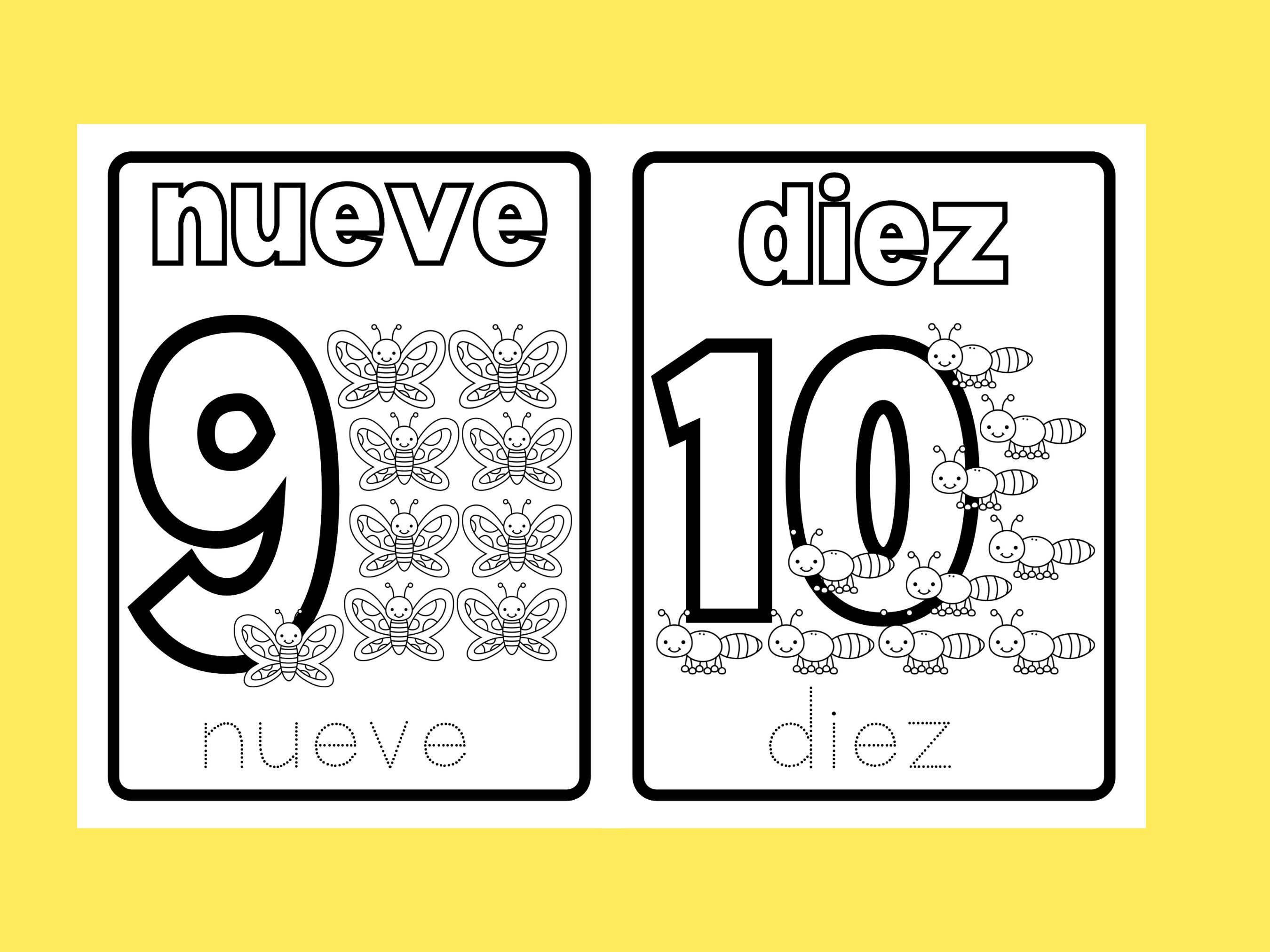 Spanish Numbers 1-10 Coloring Pages Printable Practice | Etsy UK